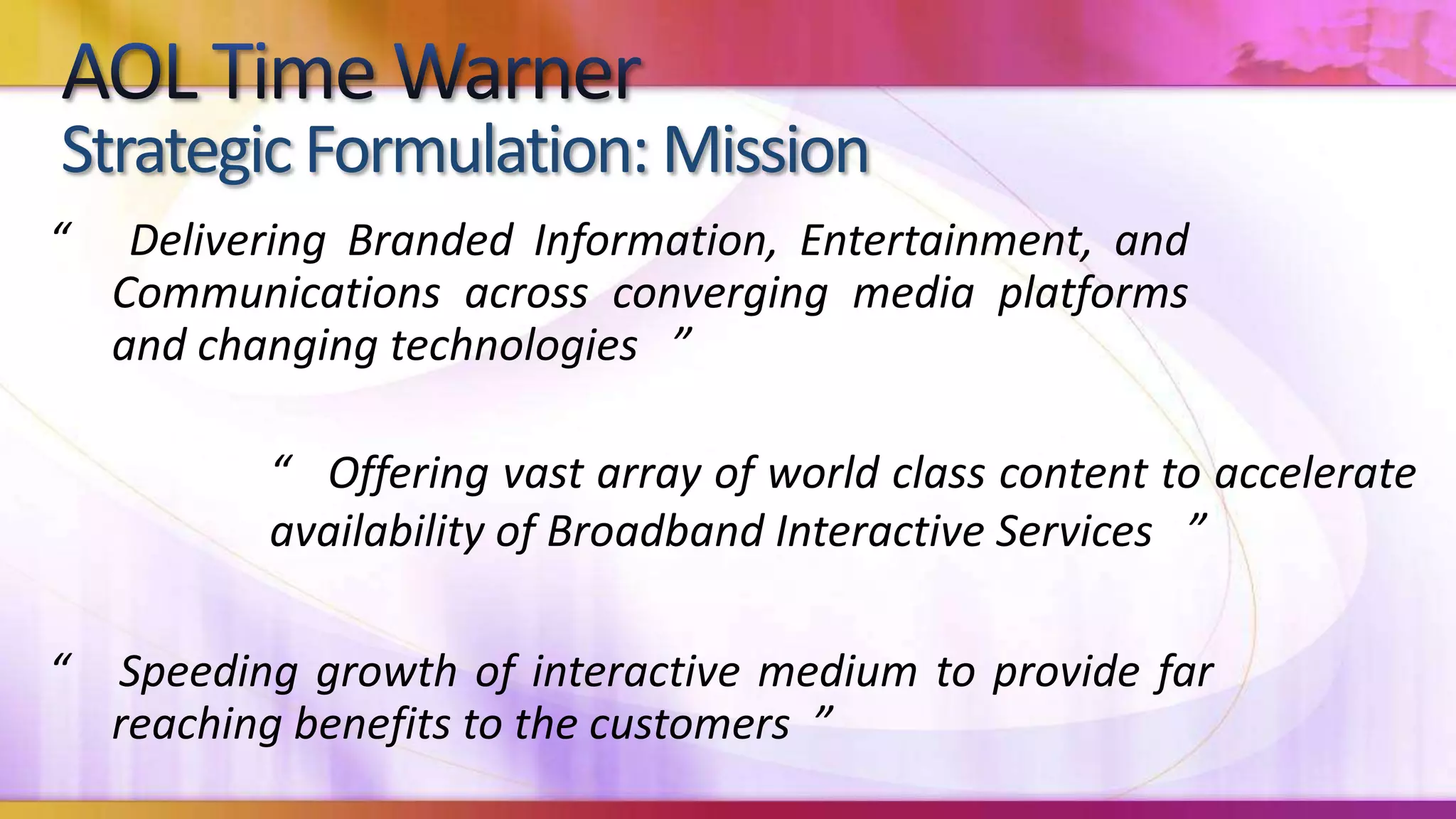 AOL Time Warner Merger Case Study | PPTX | Internet | Computing