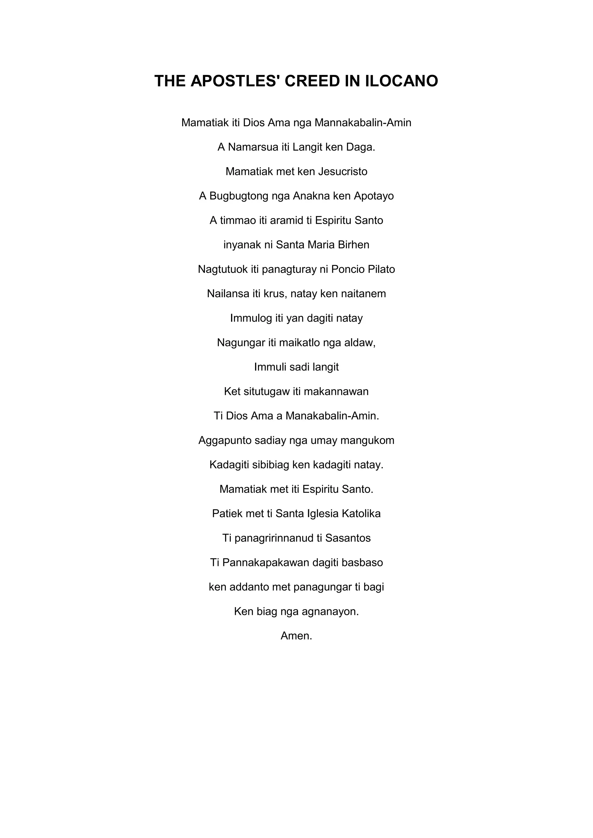 World Religion: The Apostles' Creed in Ilocano | DOC