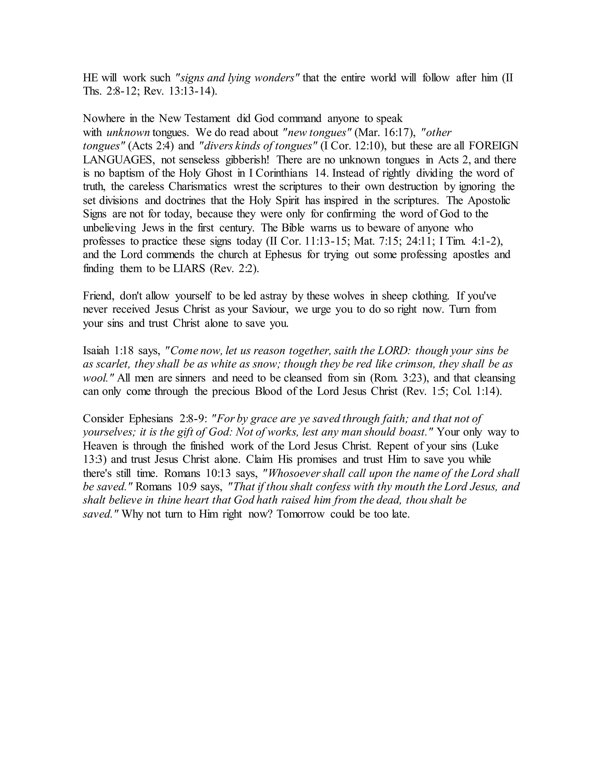 The apostolic signs and wonders | DOCX
