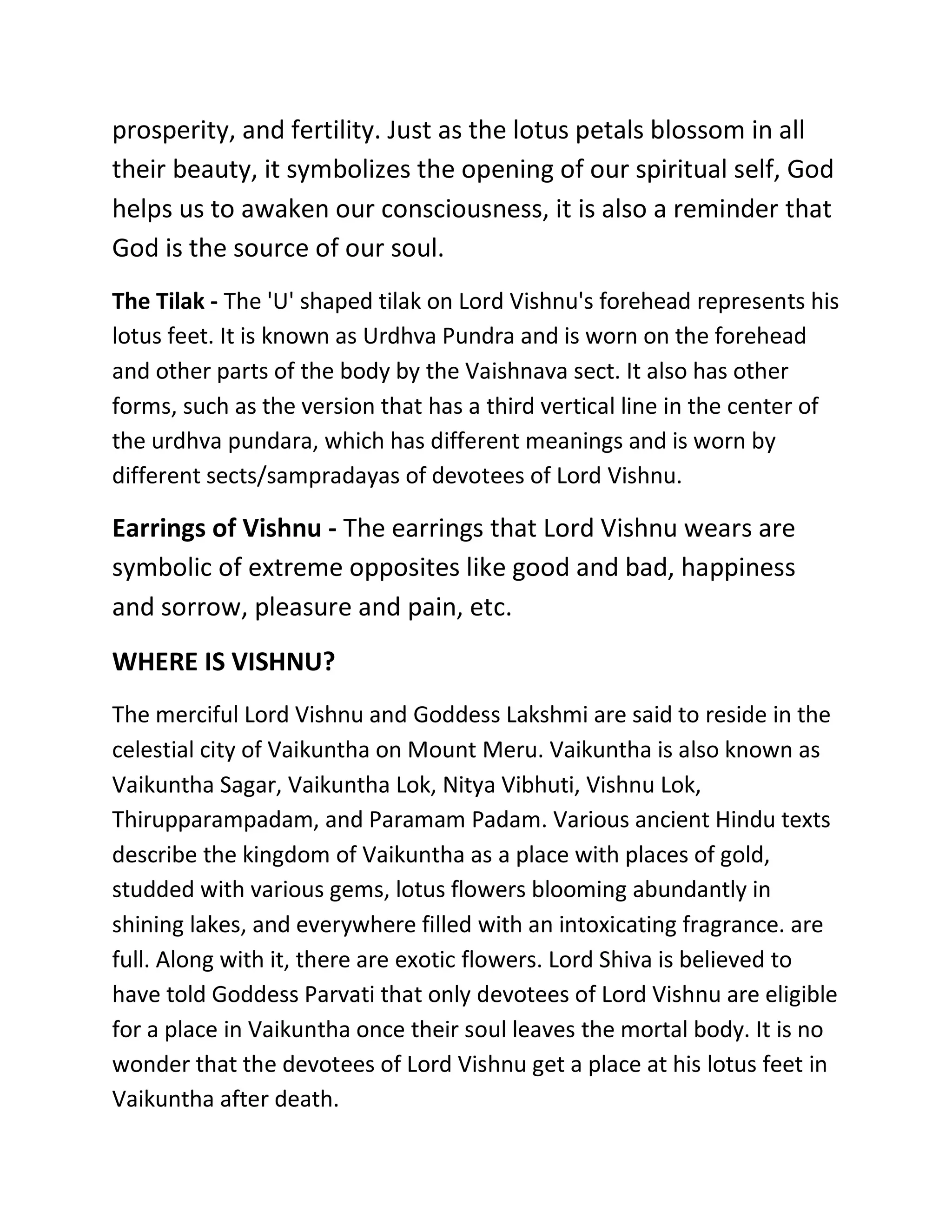 THE APPEARANCE OF LORD VISHNU AND ITS SYMBOLISM. | PDF