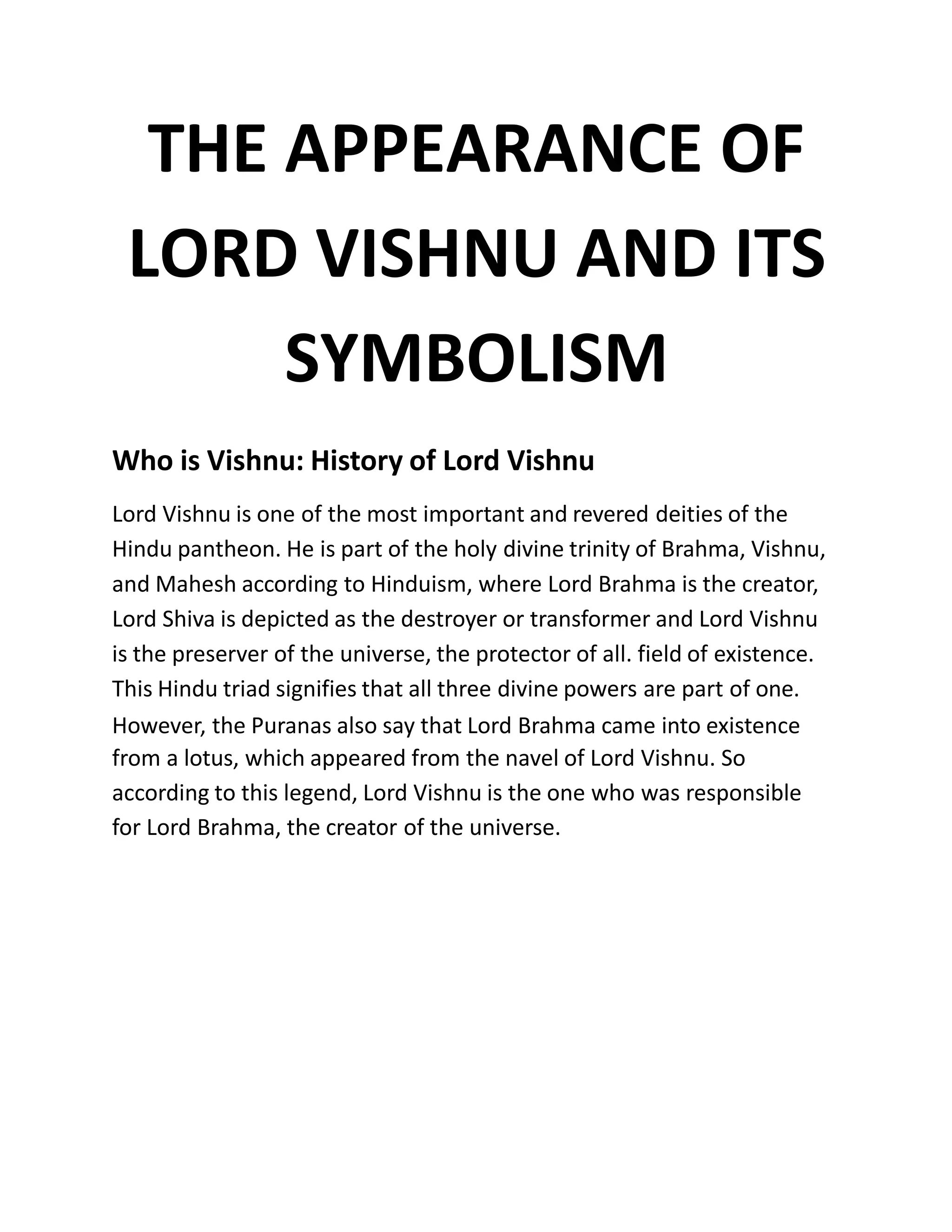 THE APPEARANCE OF LORD VISHNU AND ITS SYMBOLISM. | PPTX