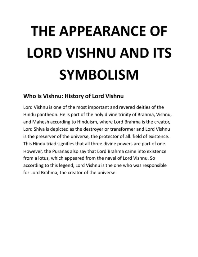 THE APPEARANCE OF LORD VISHNU AND ITS SYMBOLISM. | PPTX | Hinduism ...