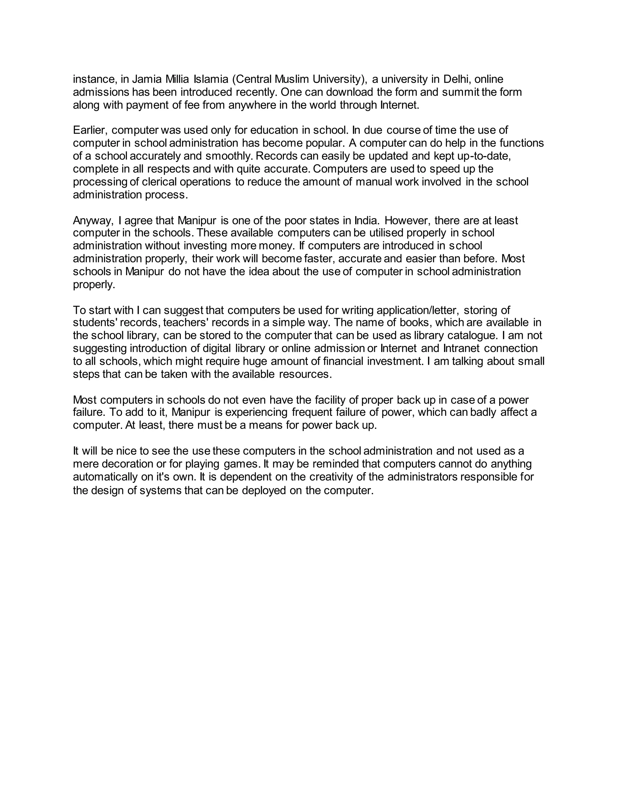 The application of computer in school administration | DOCX