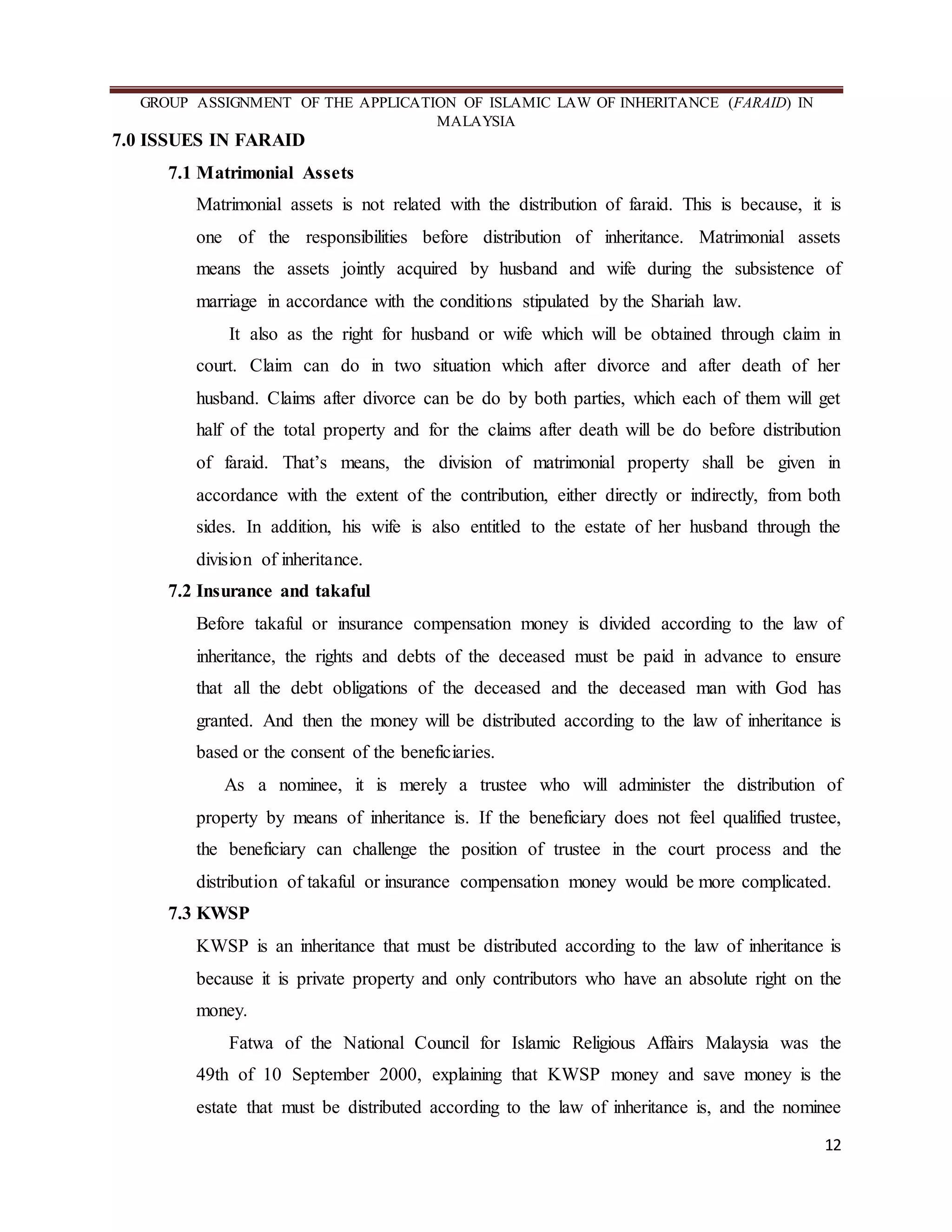 Islamic law of inheritance (faraid) in malaysia | DOCX