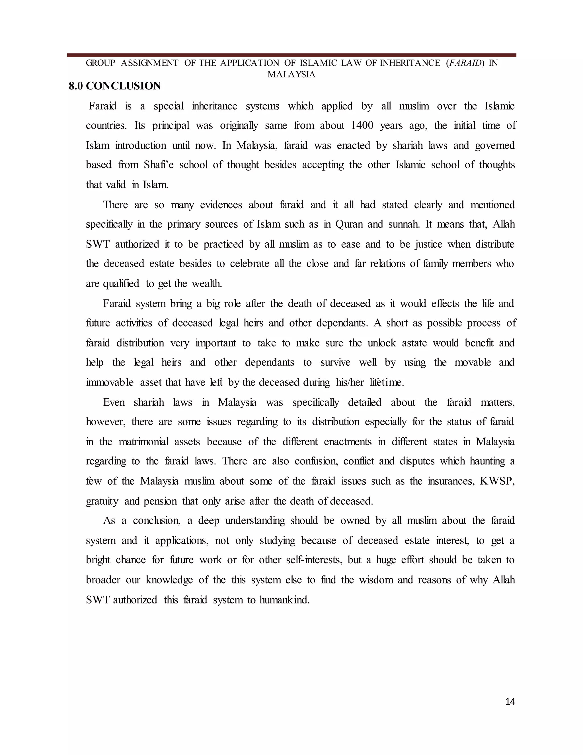 Islamic law of inheritance (faraid) in malaysia | DOCX