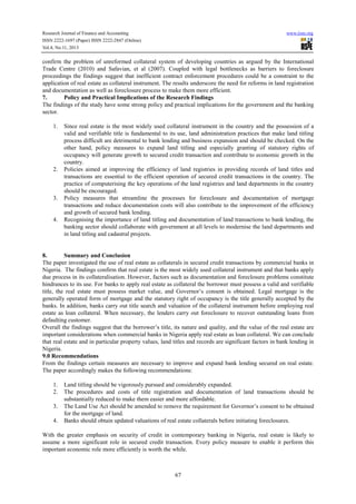 The application of real estate as loan collateral in nigeria’s banking ...