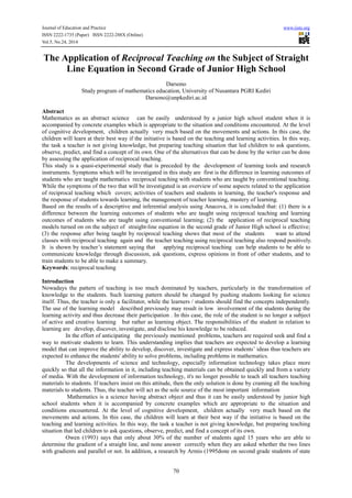 The application of reciprocal teaching on the subject of straight line ...