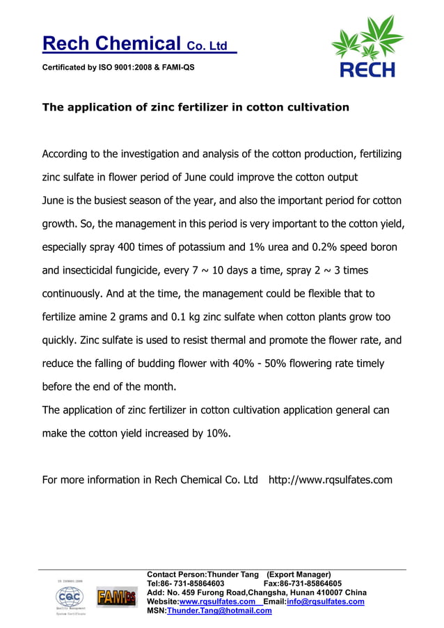 The application of zinc fertilizer in cotton cultivation | PDF