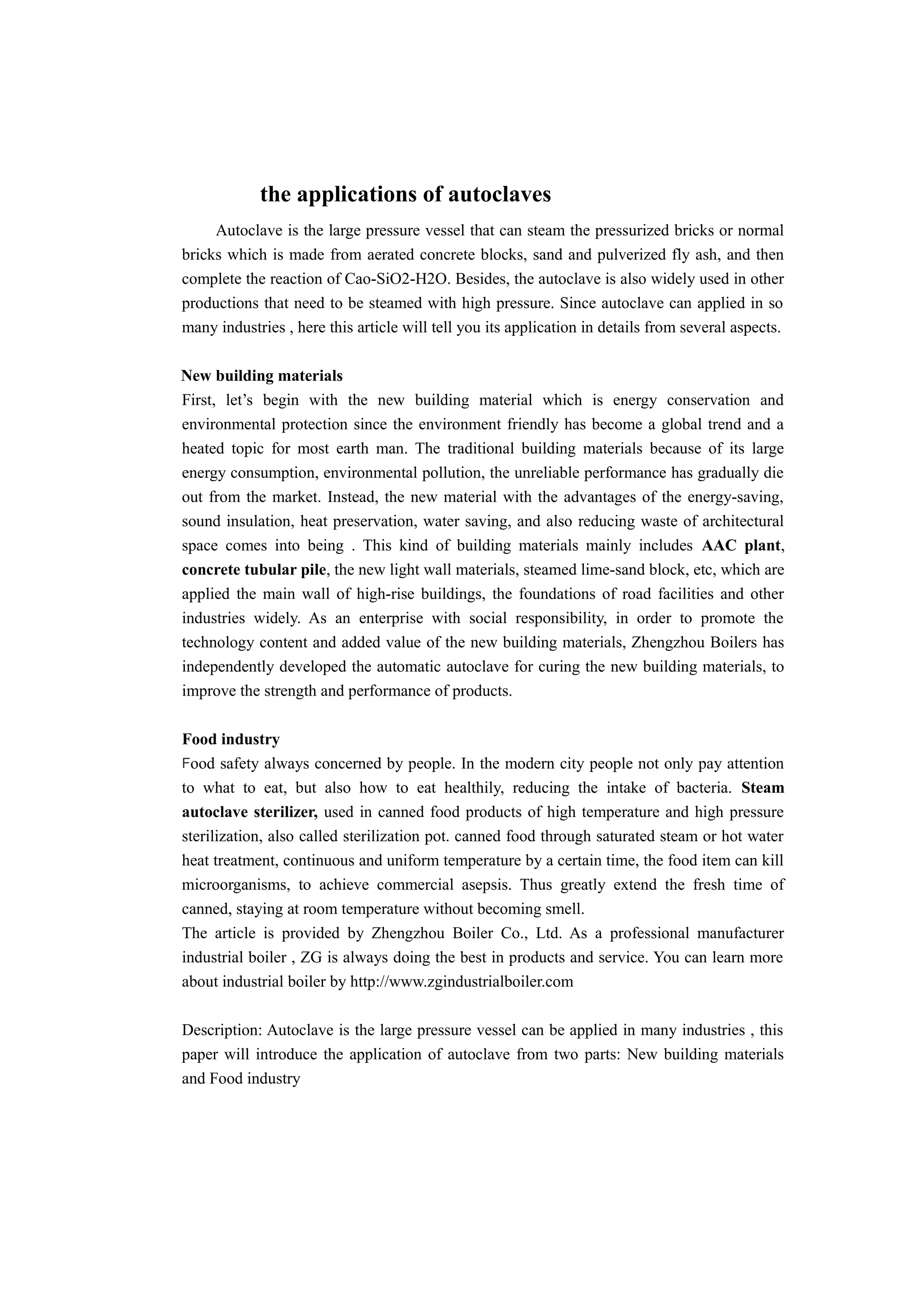 The applications of autoclaves | DOC