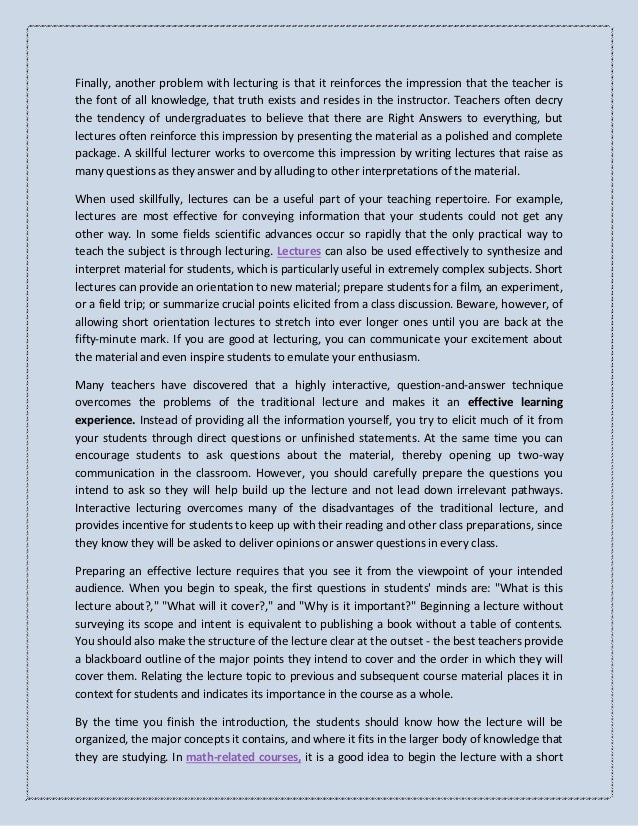 The Appropriate Use Of The Lecture And Alternative Teaching Methods | PDF