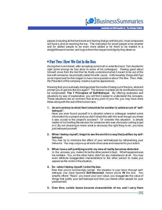 The arbinger institute leadership and self deception getting out of t…