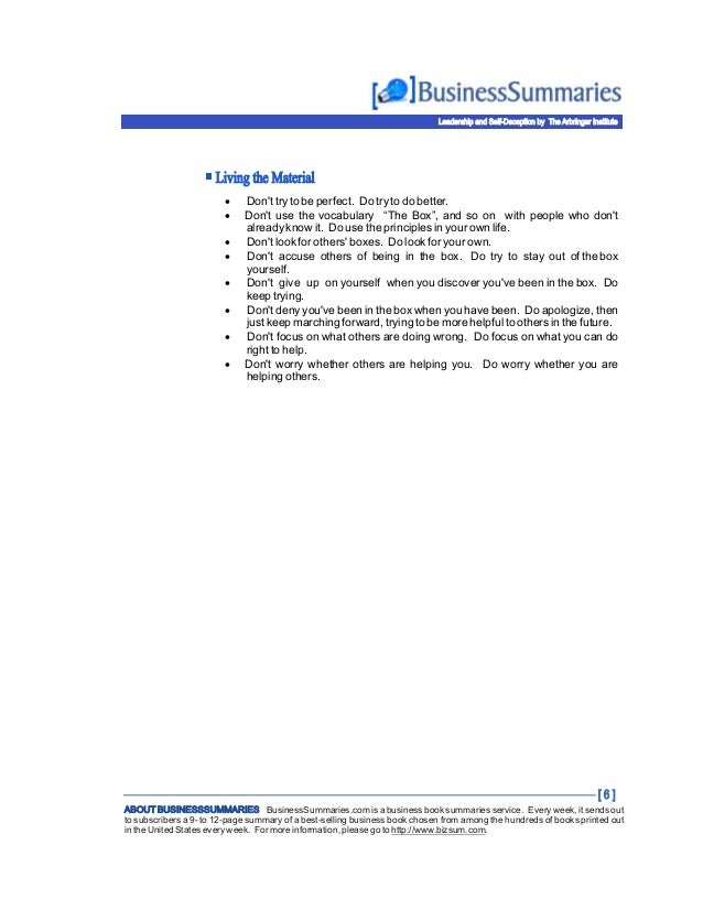 The arbinger institute leadership and self deception getting out of t…