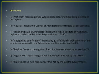 The architects act, 1972 | PPTX