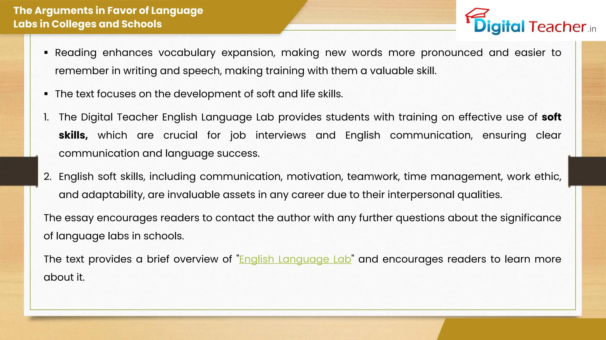 The Arguments in Favor of Language Labs in Colleges and Schools | PPT