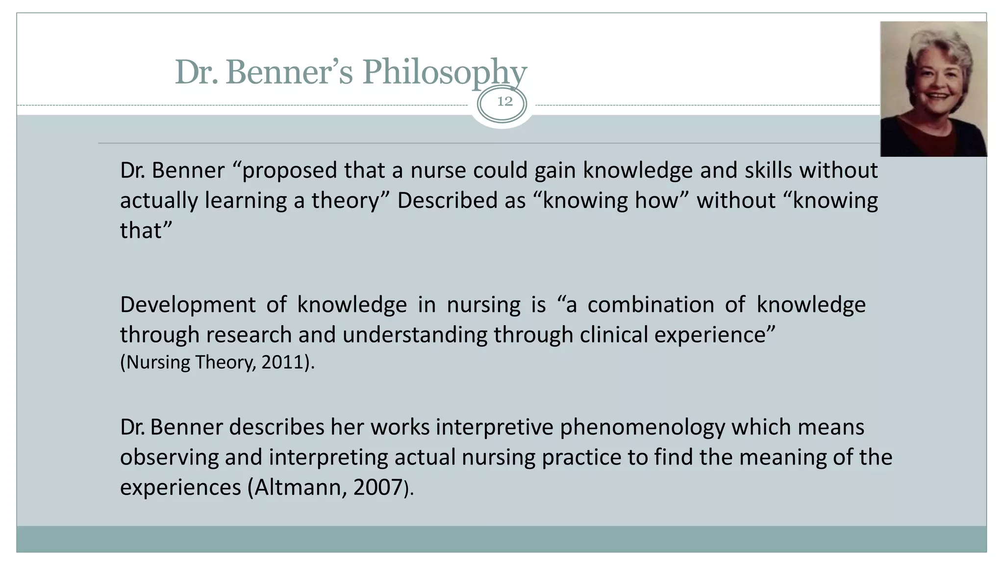 .Dr. Patricia Benner novice to expert theory | PPTX