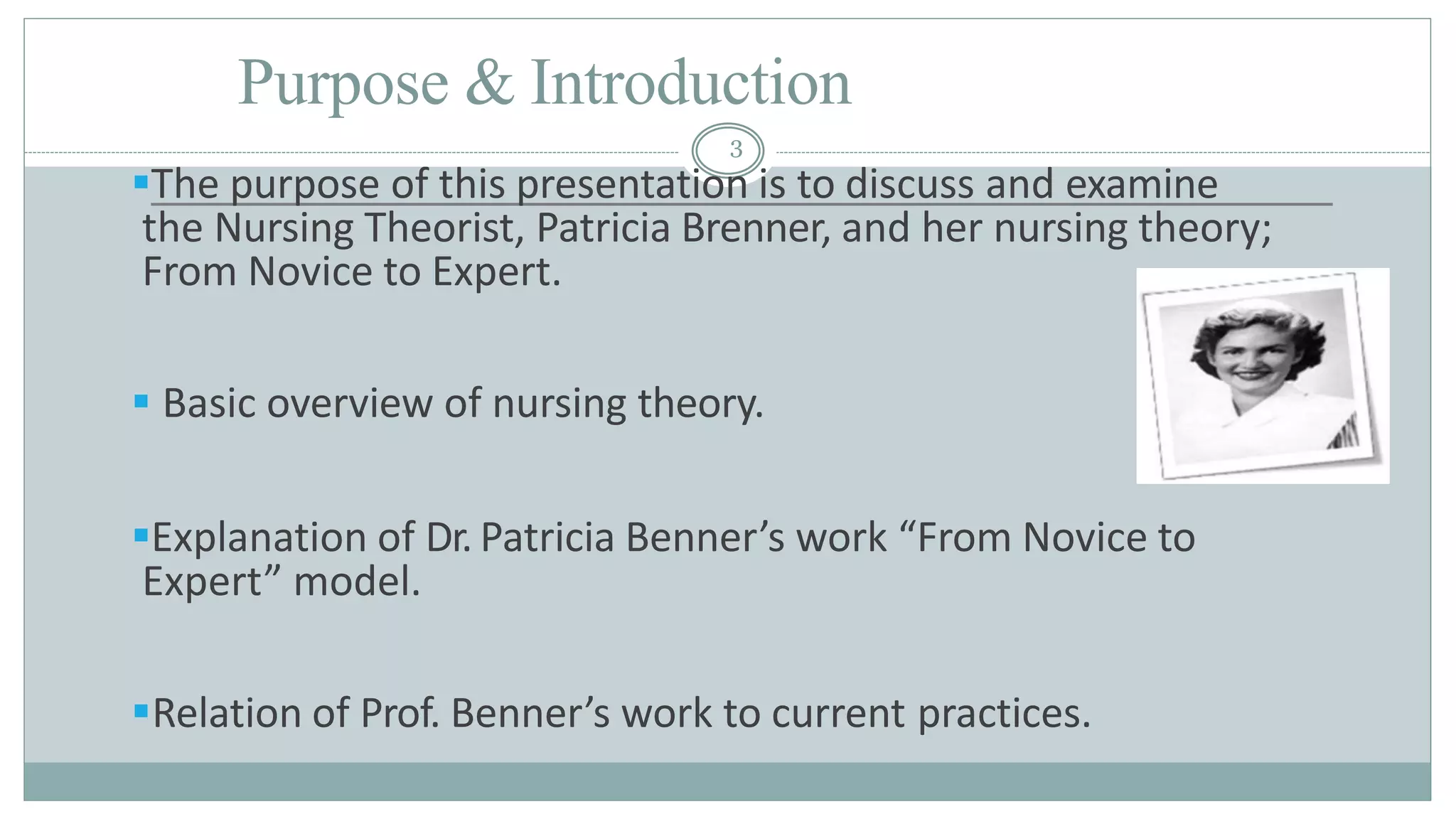 .Dr. Patricia Benner novice to expert theory | PPTX
