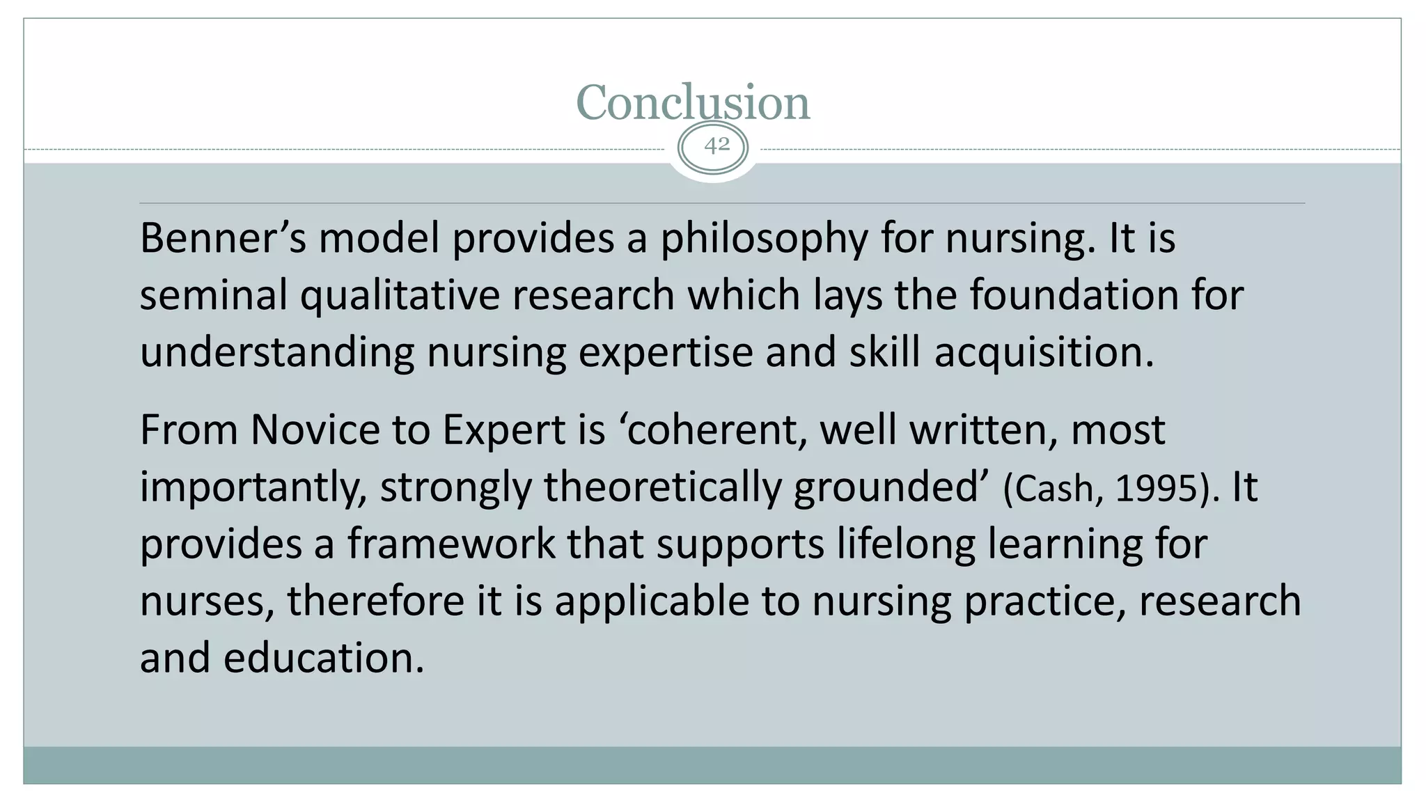 .Dr. Patricia Benner novice to expert theory | PPTX