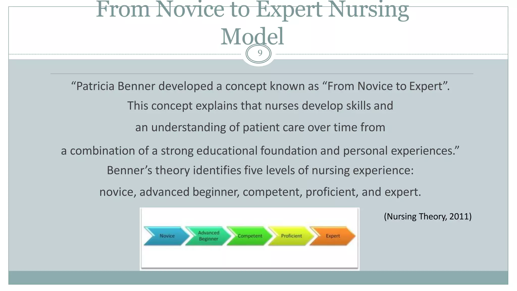 .Dr. Patricia Benner novice to expert theory | PPTX