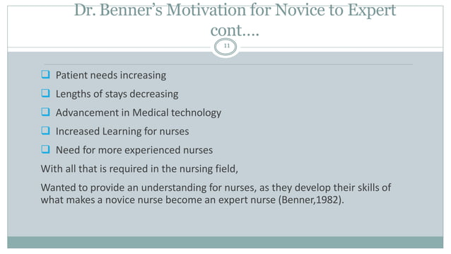 .Dr. Patricia Benner novice to expert theory | PPTX
