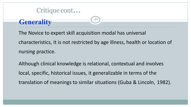 .Dr. Patricia Benner novice to expert theory | PPTX