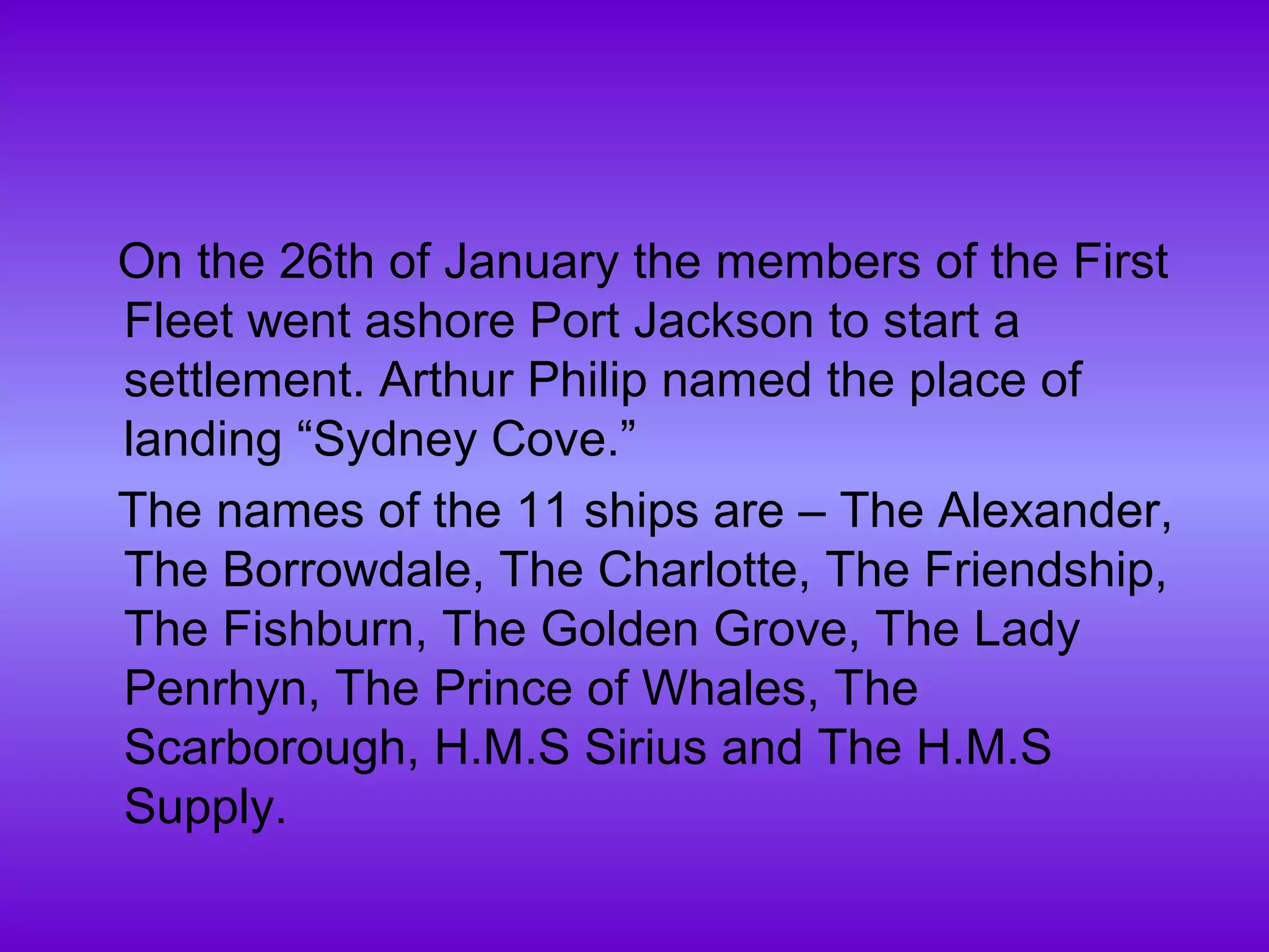 The Arrival of the First Fleet by Olivia | PPT