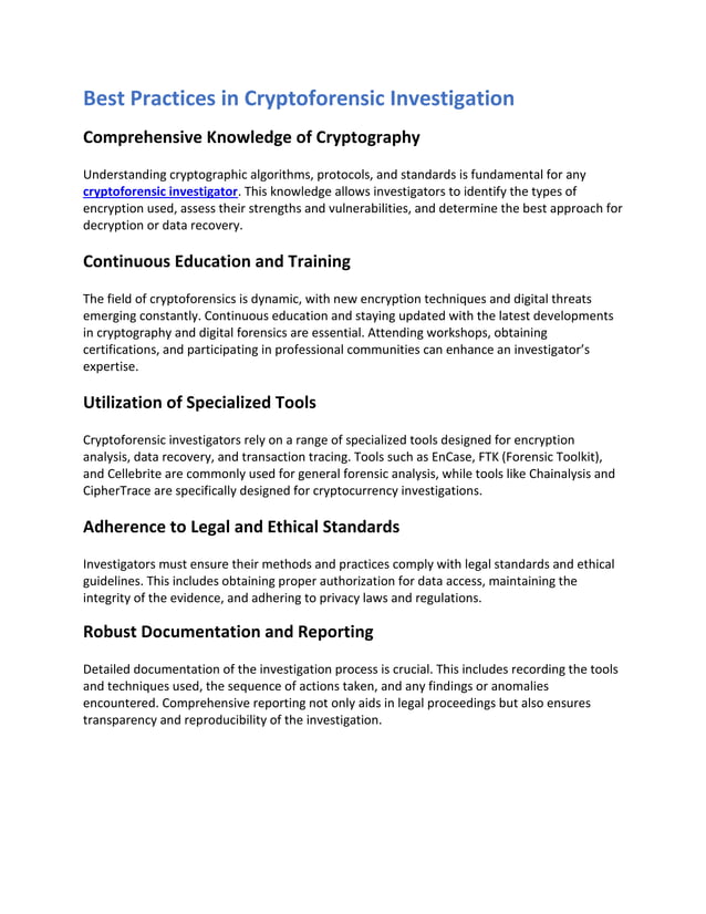 The Art and Science of Cryptoforensic Investigation: Best Practices and ...