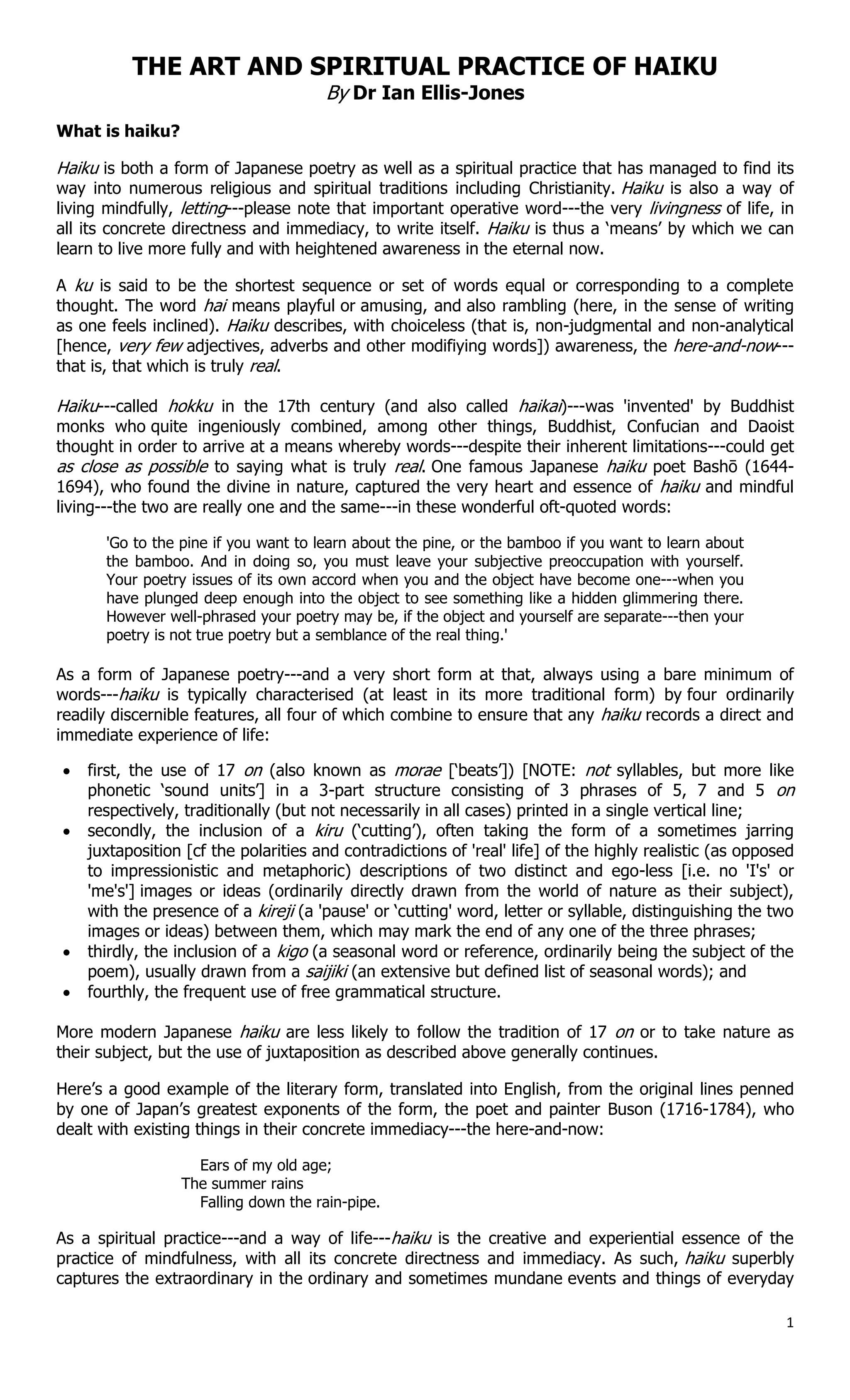 THE ART AND SPIRITUAL PRACTICE OF HAIKU | PDF