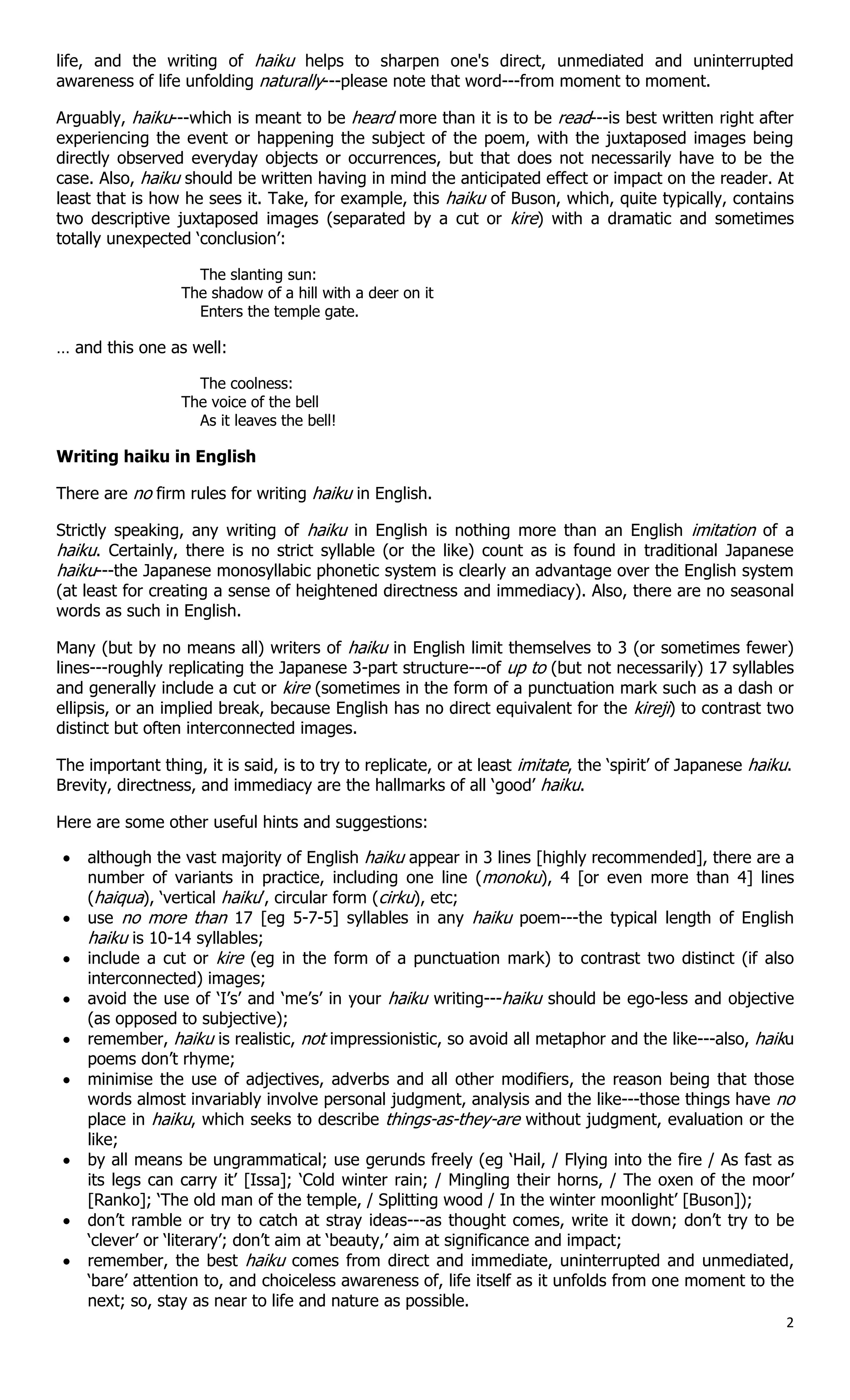 THE ART AND SPIRITUAL PRACTICE OF HAIKU | PDF