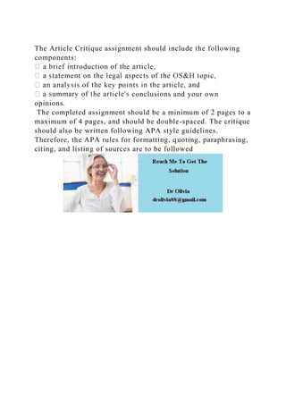 The Article Critique assignment should include the following compone.docx