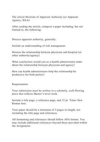 The article Doctrine of Apparent Authority (or Apparent Agency, DAA).docx
