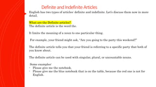 The articles and adjectives | PPTX