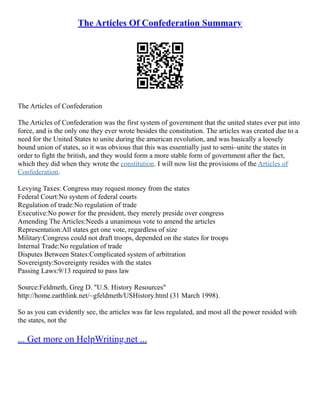 The Articles Of Confederation Summary | PDF