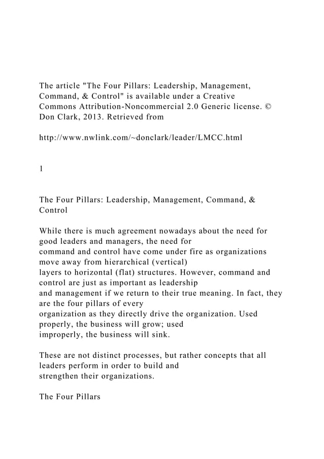 The article The Four Pillars Leadership, Management, Command.docx