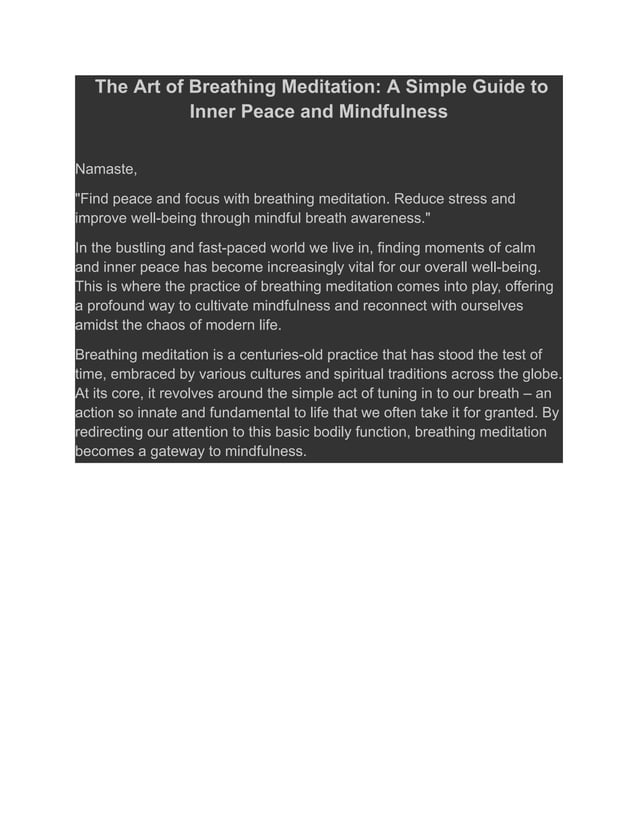 The Art of Breathing Meditation_ A Simple Guide to Inner Peace and ...