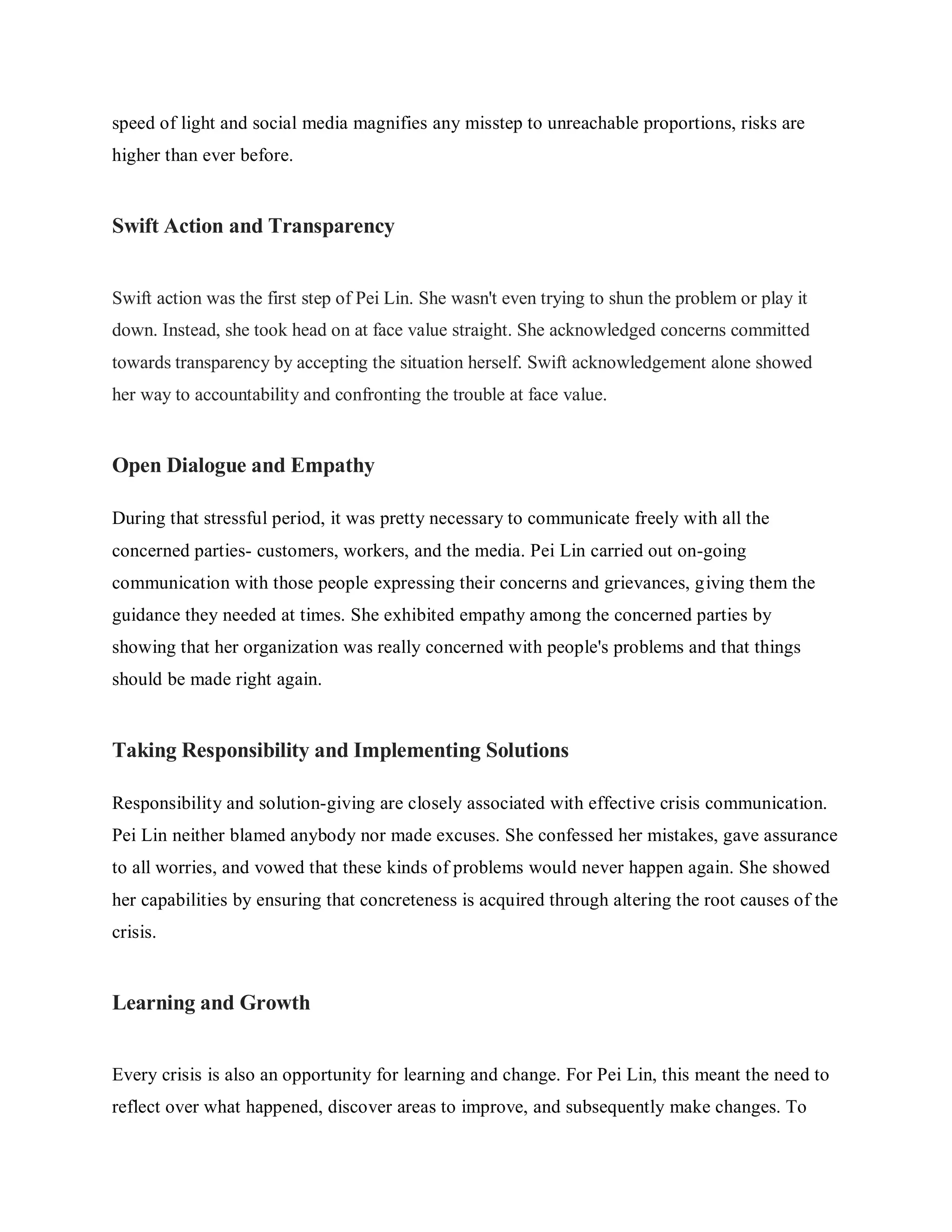 Crisis Communication Management Case Study: Insights from Cho Pei Lin | PDF