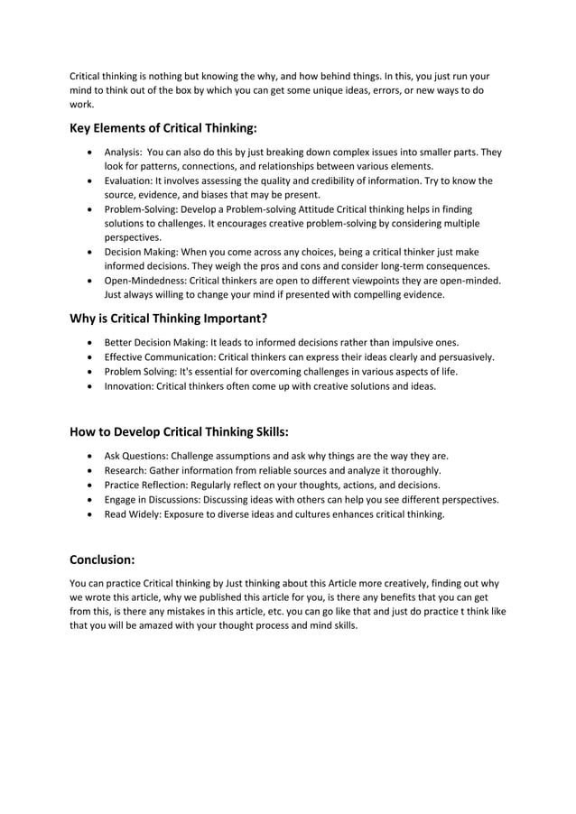 The Art of Critical Thinking.docx | Education