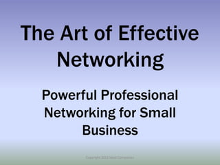 The art of effective networking powerful professional networking for ...