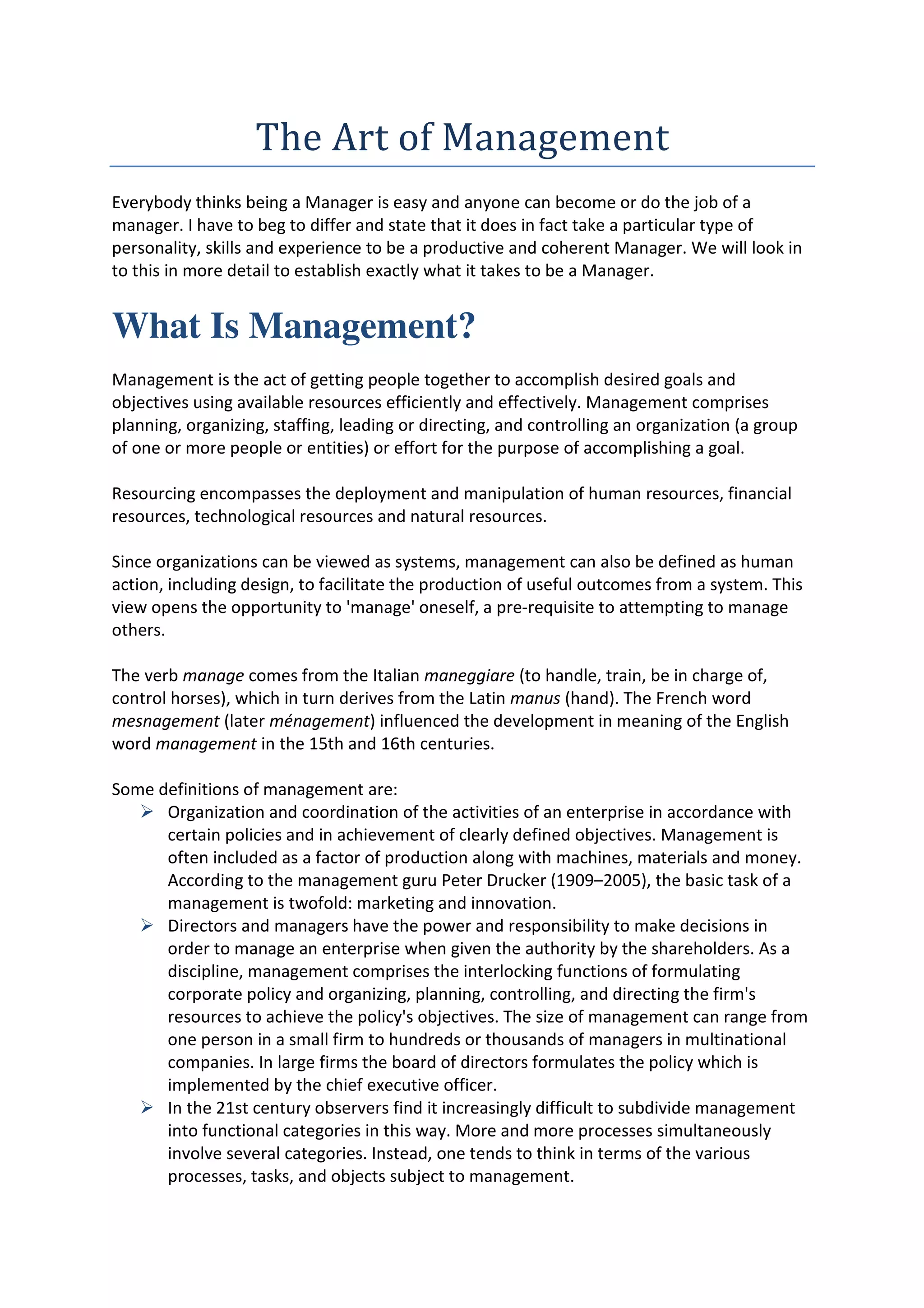 The Art Of Management | PDF