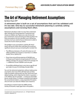 Robert Feinholz: The art of managing retirement assumptions | PDF