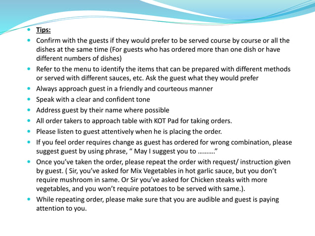The art of Order Taking | PPTX | Bars & Restaurants | Attractions