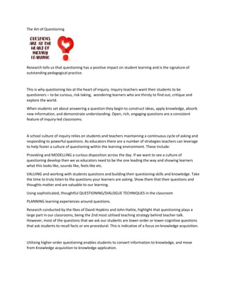 The Art of Questioning.docx | Educational Assessment | Education