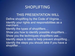 The art of shoplifting | PPTX