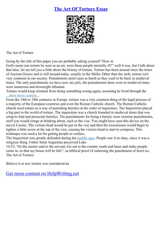 The Art Of Torture Essay | PDF | Christianity | Religion & Spirituality