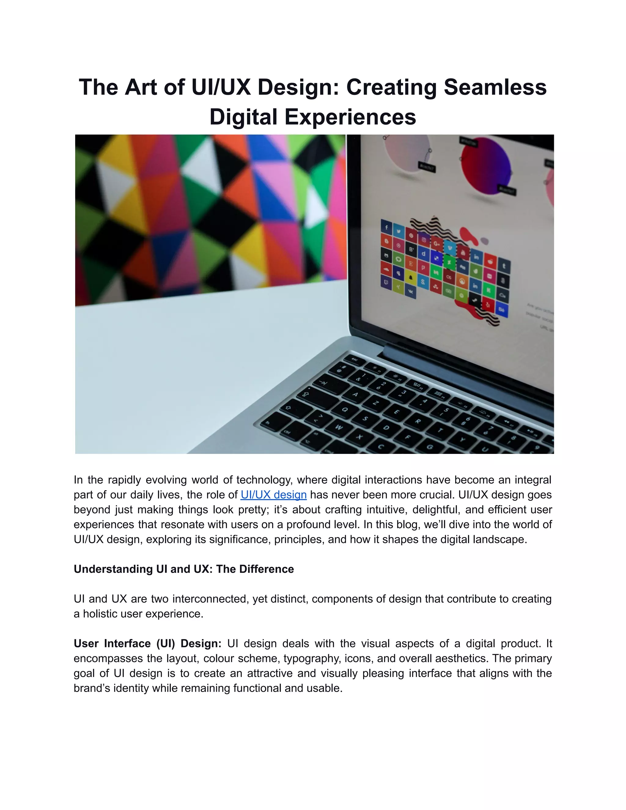 The Art of UI/UX Design: Creating Seamless Digital Experiences | PDF | Computing | Technology ...