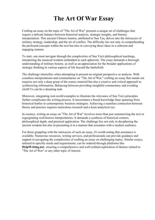 The Art Of War Essay. McLennan Community College | PDF