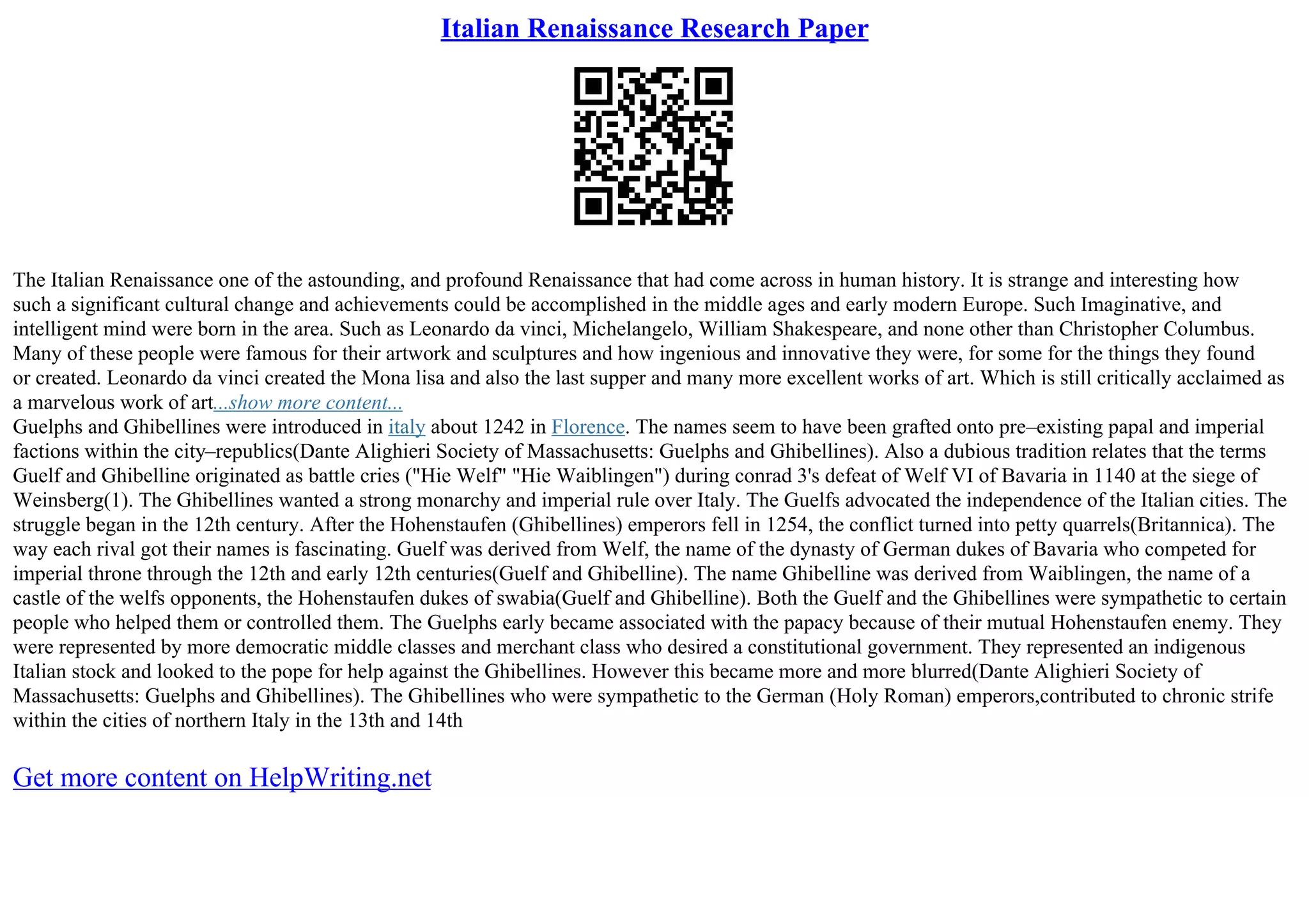 The Arts In Italian Renaissance Essay | PPT