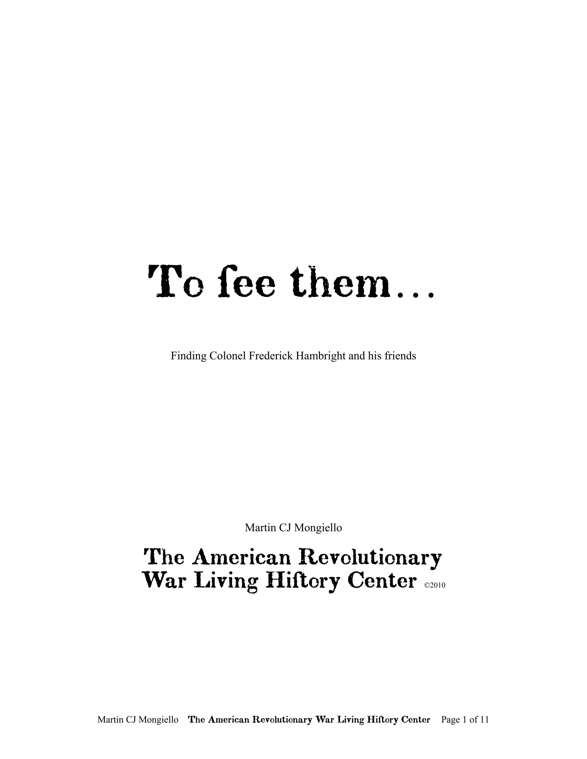 The ARWLHC Project On Colonel Frederick Hambright | PDF