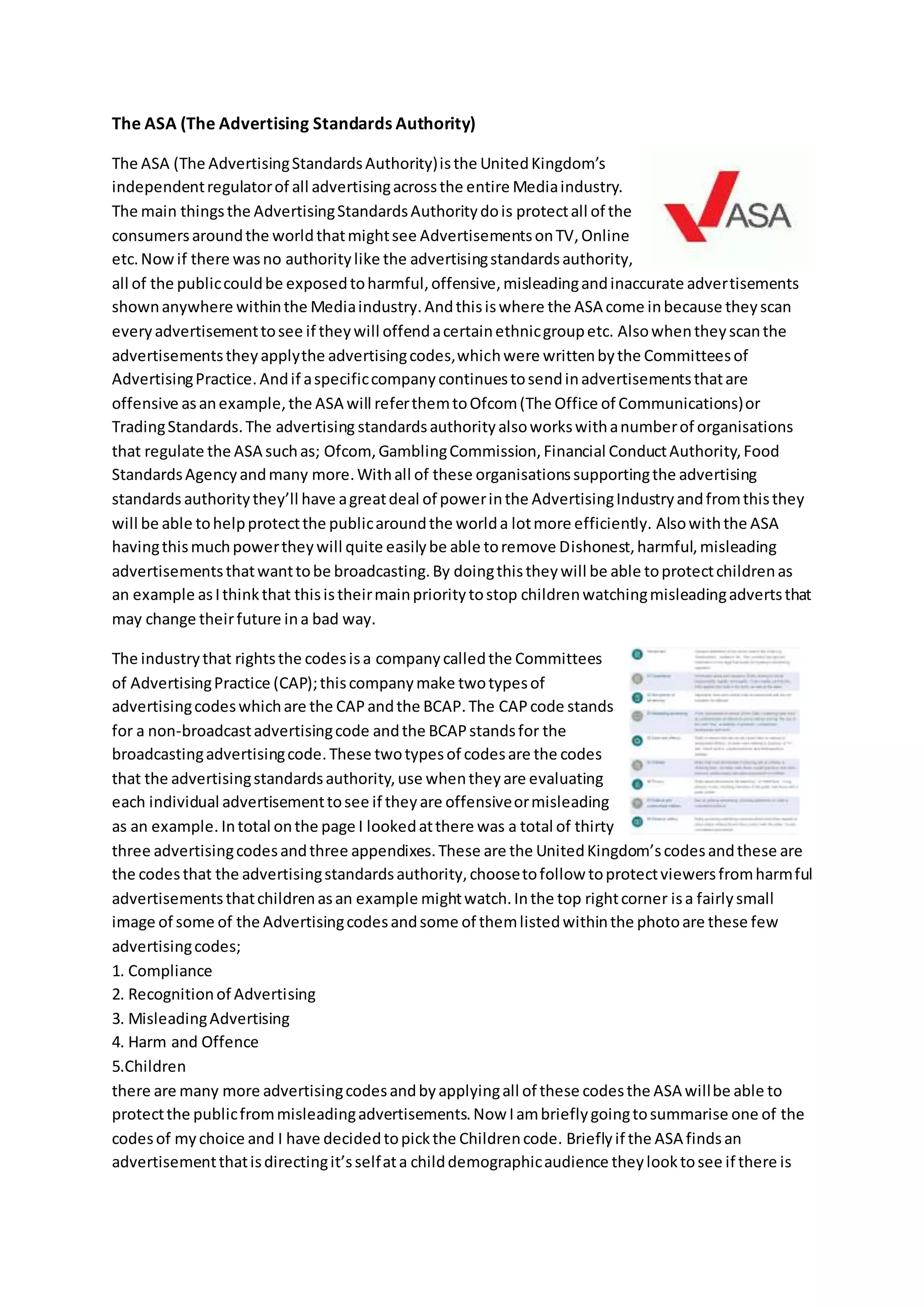 The ASA (Advertising Standards Authority) | DOCX