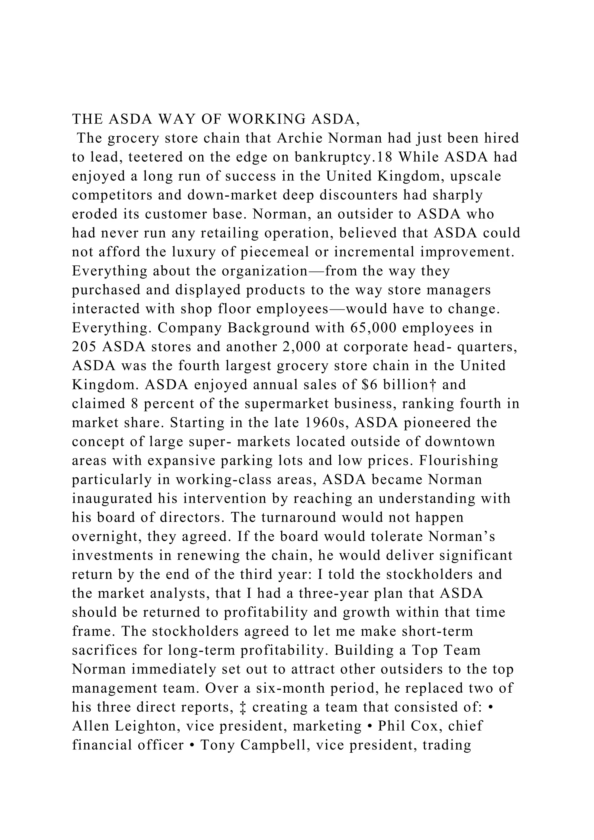 THE ASDA WAY OF WORKING ASDA, The grocery store chain that Archi.docx