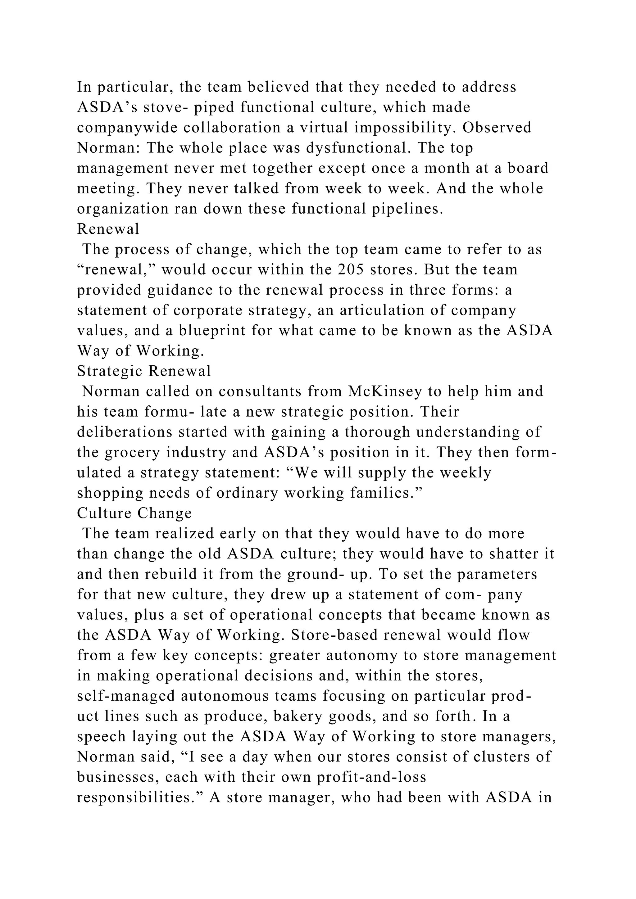 THE ASDA WAY OF WORKING ASDA, The grocery store chain that Archi.docx